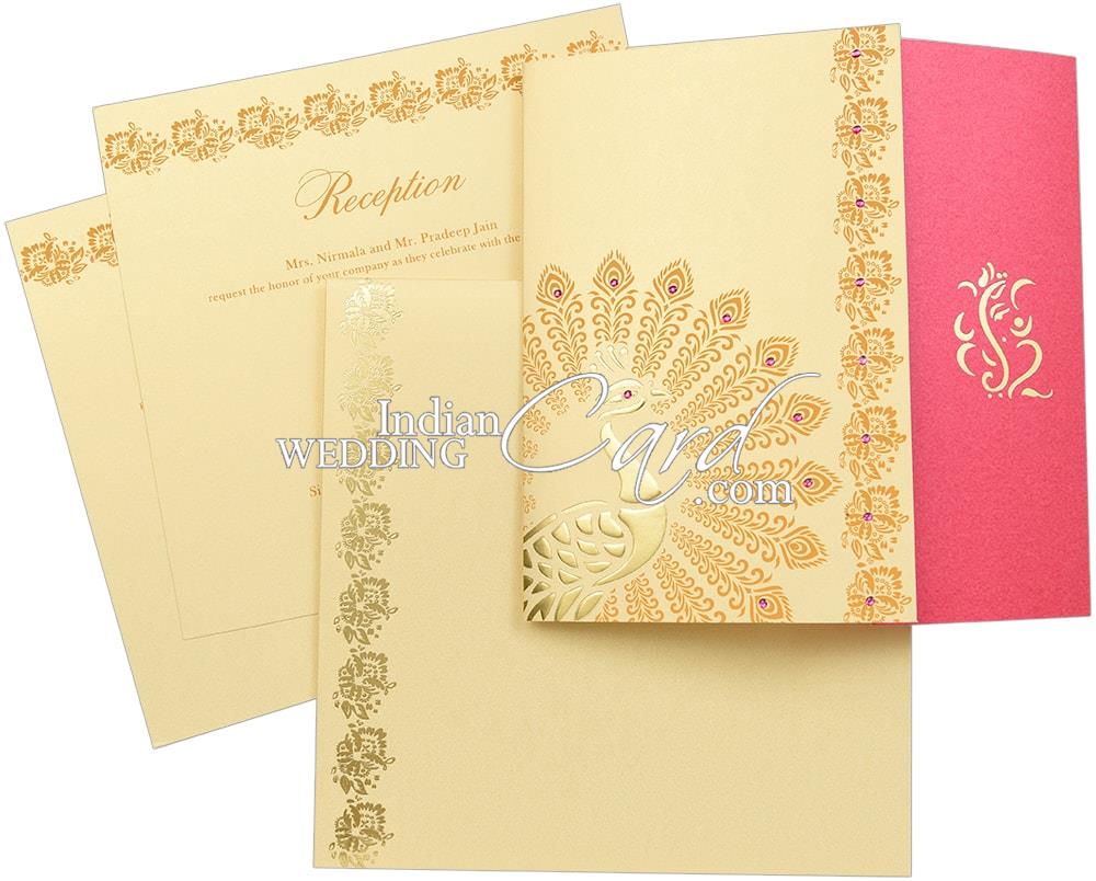 D-9954, Cream Color, Shimmery Finish Paper, Hindu Cards.