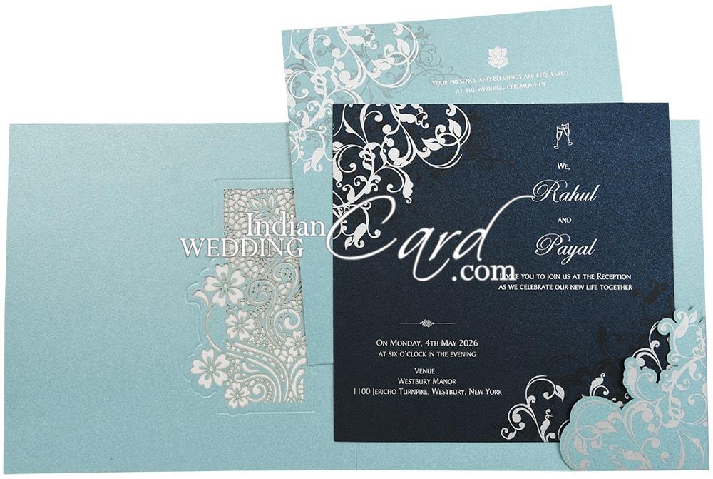 D-9971, Blue Color, Shimmery Finish Paper, Laser Cut Cards, Designer ...