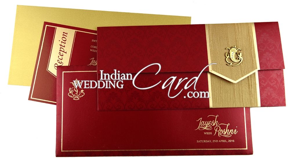 IWCP08, Red Color, Shimmery Finish Paper, Hindu Cards.