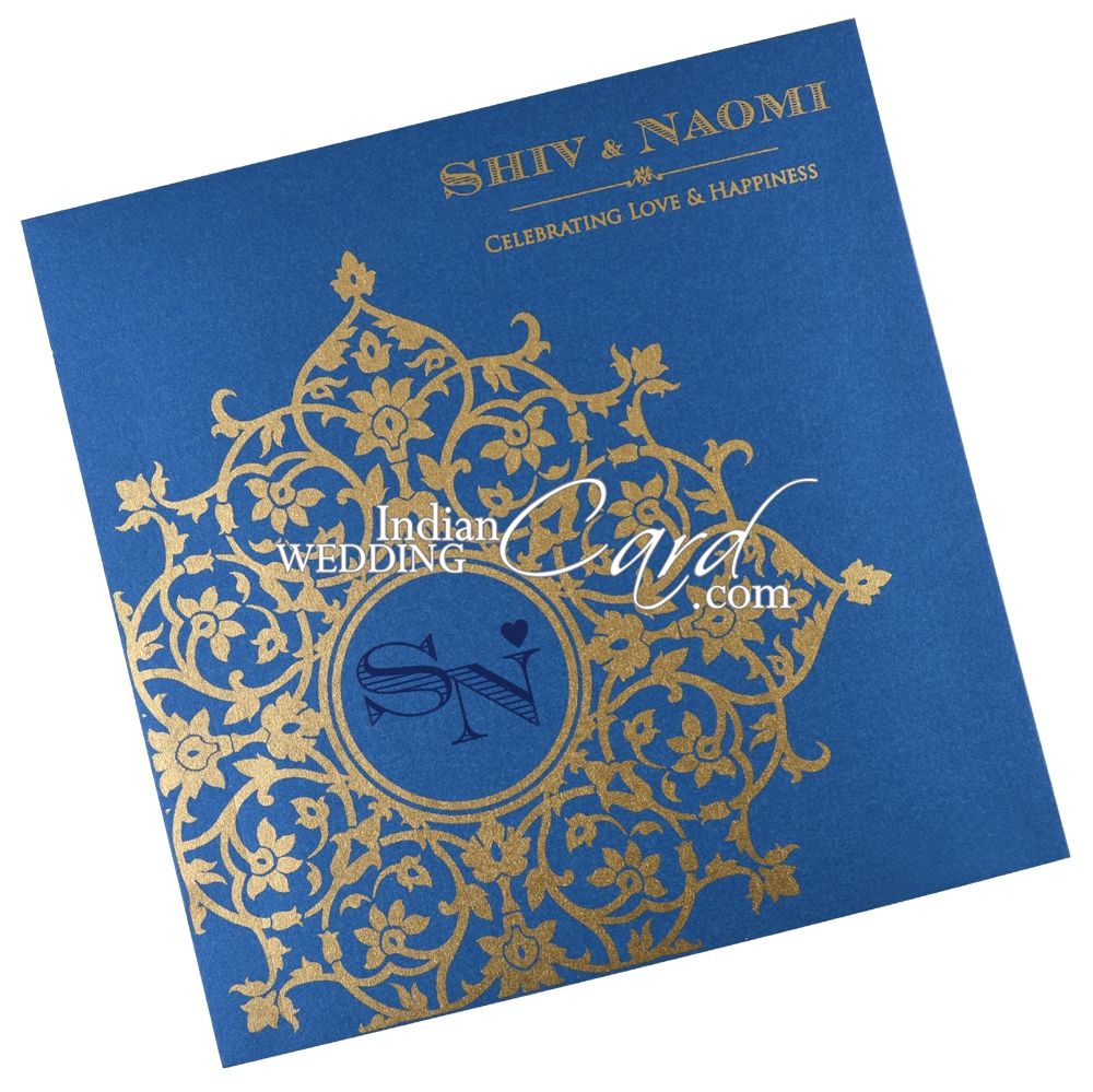IWPC405, Blue Color, Single Sheet Cards, Designer Multifaith Invitations.