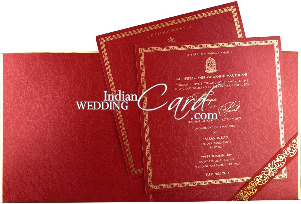 IWRX33, Red Color, Shimmery Finish Paper, Hindu Cards.