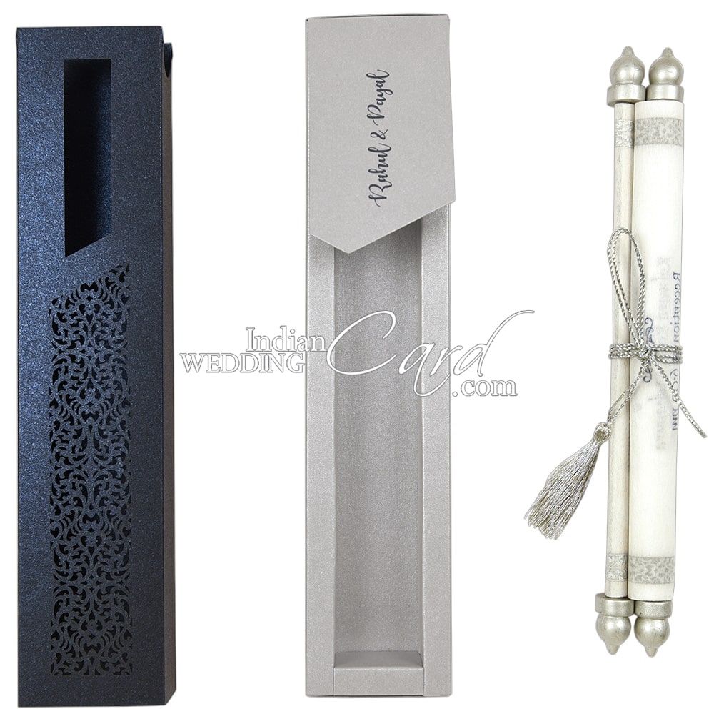 Match Box style Intricate Laser Cut Scroll Wedding Invitation - S1143