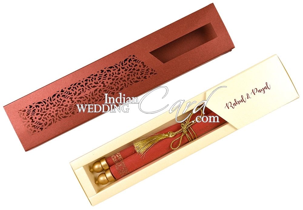 Match Box style Intricate Laser Cut Scroll Wedding Invitation - S1144