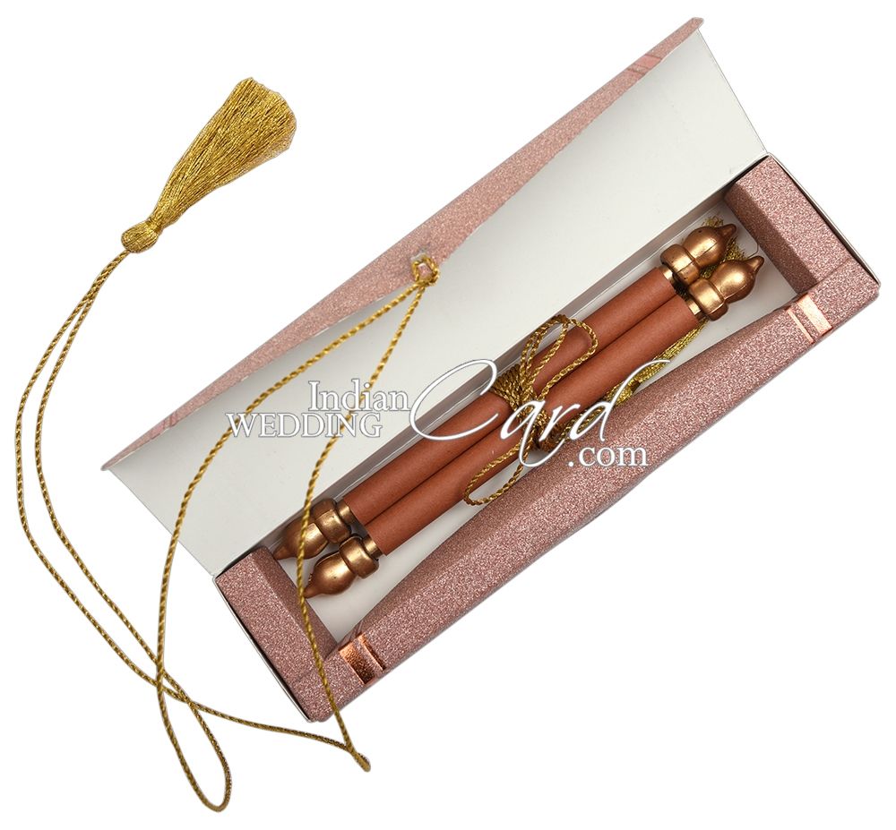 Rose Gold Glitter small size scroll wedding invitation - S1153