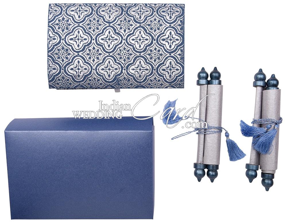 2 scrolls in one invitation - Blue color small dome-shaped hardbound ...
