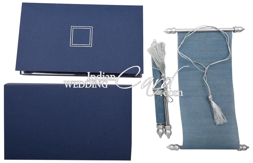 2 scrolls in one invitation – Navy blue color small box scroll ...