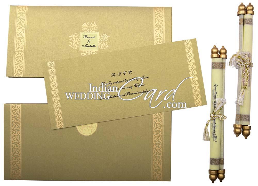 2 scrolls in one invitation – Light-gold color box scroll invitation ...