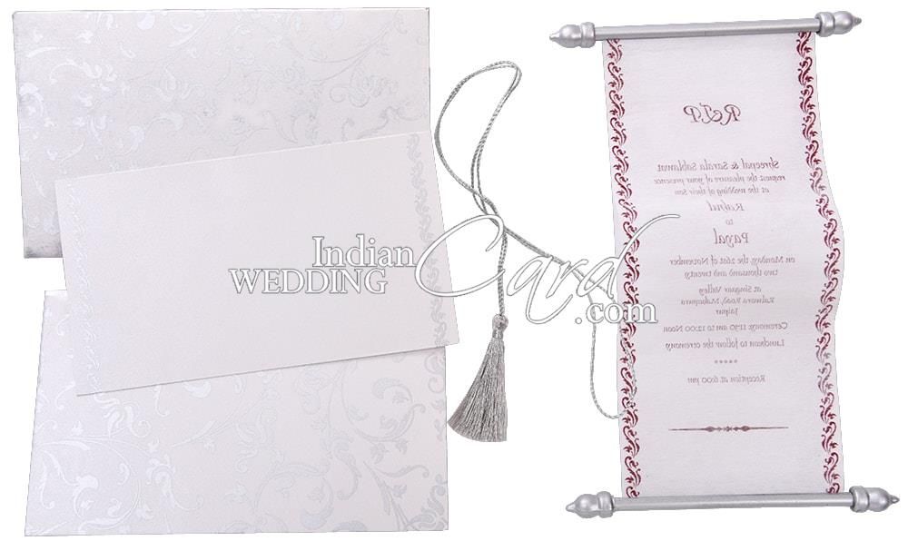 S1197, White Color, Shimmery Finish Paper, Scroll Invitations, Jewish ...