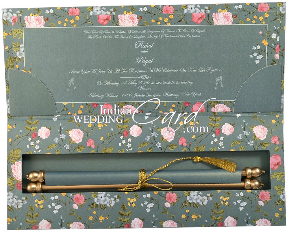 S1223, Green Color, Shimmery Finish Paper, Scroll Invitations, Jewish ...