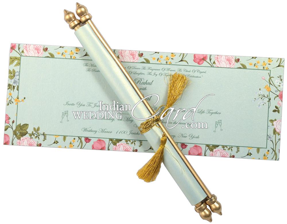S1226, Green Color, Shimmery Finish Paper, Scroll Invitations, Jewish ...