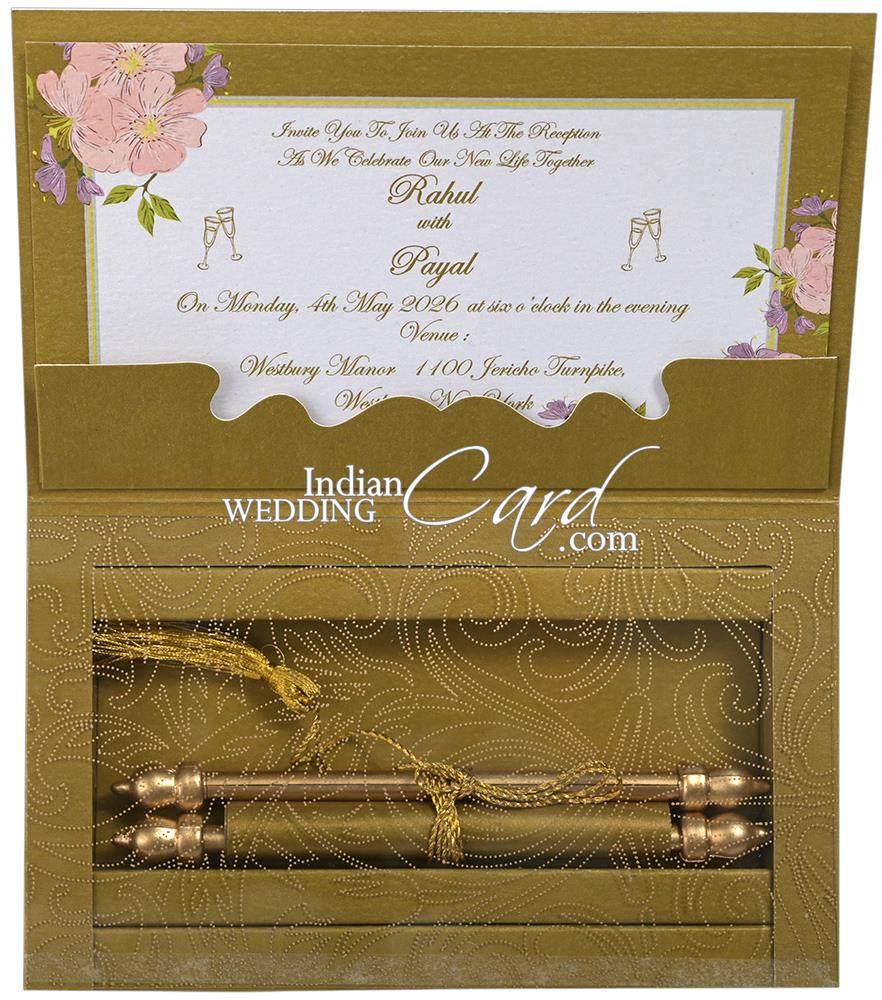 S1248, Green Color, Shimmery Finish Paper, Scroll Invitations, Small ...