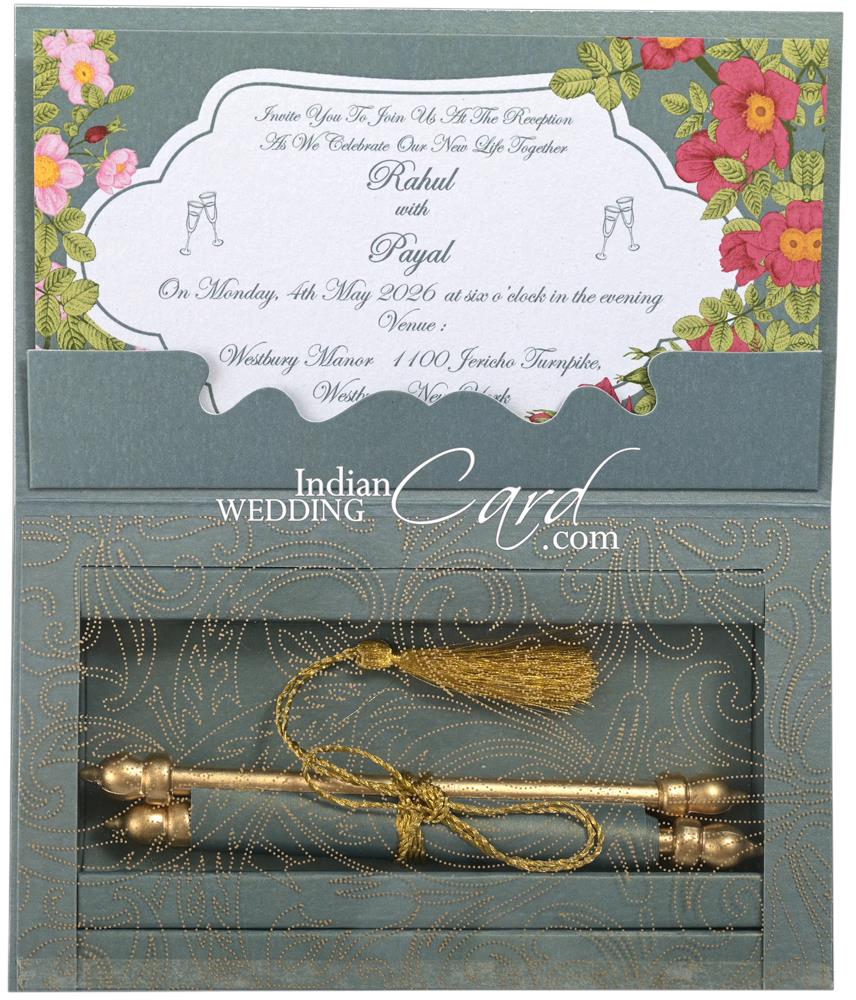 S1253, Green Color, Shimmery Finish Paper, Scroll Invitations, Small ...