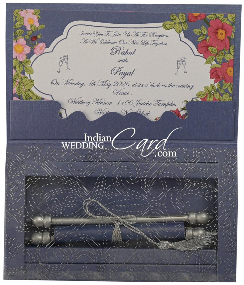 S1258, Blue Color, Shimmery Finish Paper, Scroll Invitations, Small ...