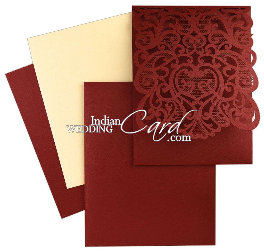 Red shimmer docket style Intricate Jali Laser cut high end Wedding card ...