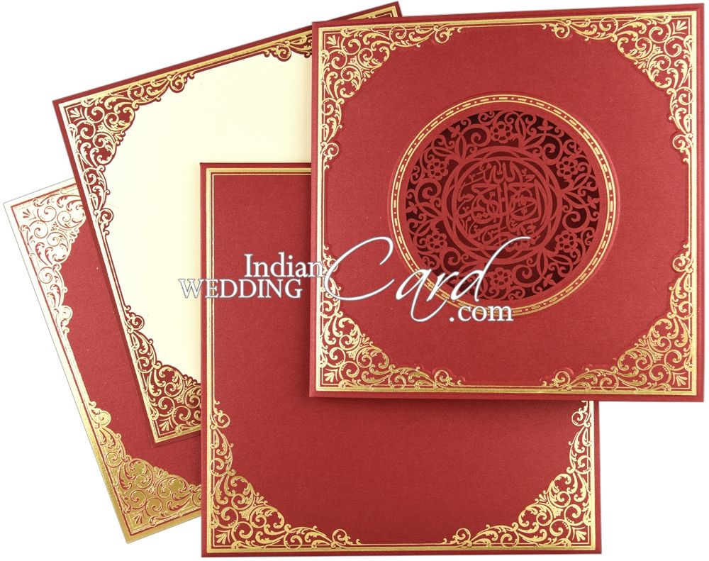 Red colored Laser cut theme with Baroque foil border Muslim Wedding ...