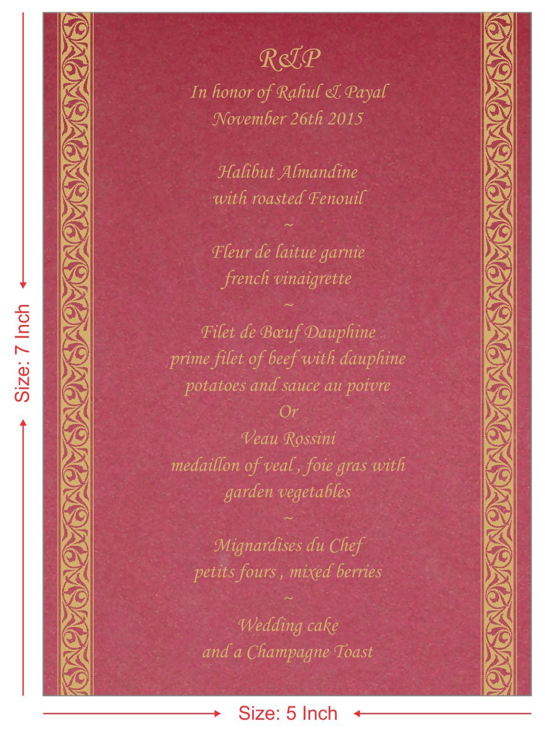 Red Color, Unique Menu Cards, Indian Wedding Card-Menu1