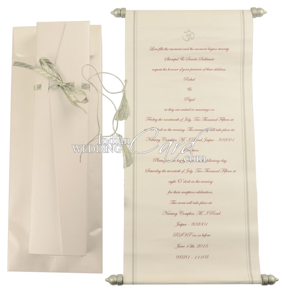 S1096, White Color, Shimmery Finish Paper, Scroll Invitations, Jewish ...