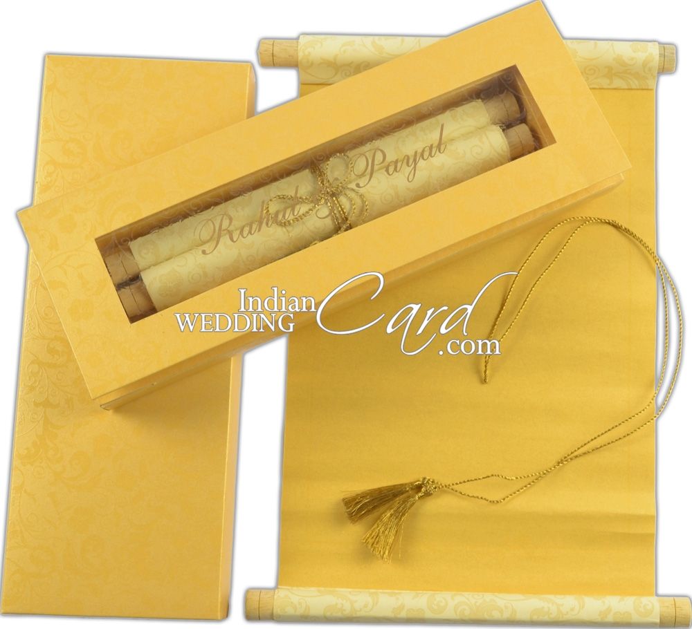 S996, Yellow Color, Shimmery Finish Paper, Box Scrolls.