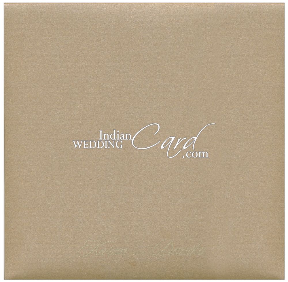 Light-brown colored laser cut leaf pattern pocket wedding card - D-7001