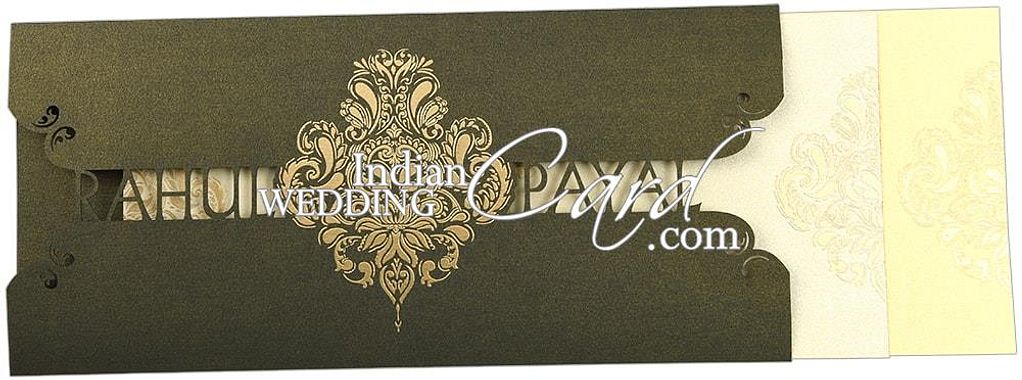 D-9996, Green Color, Shimmery Finish Paper, Laser Cut Cards, Designer ...