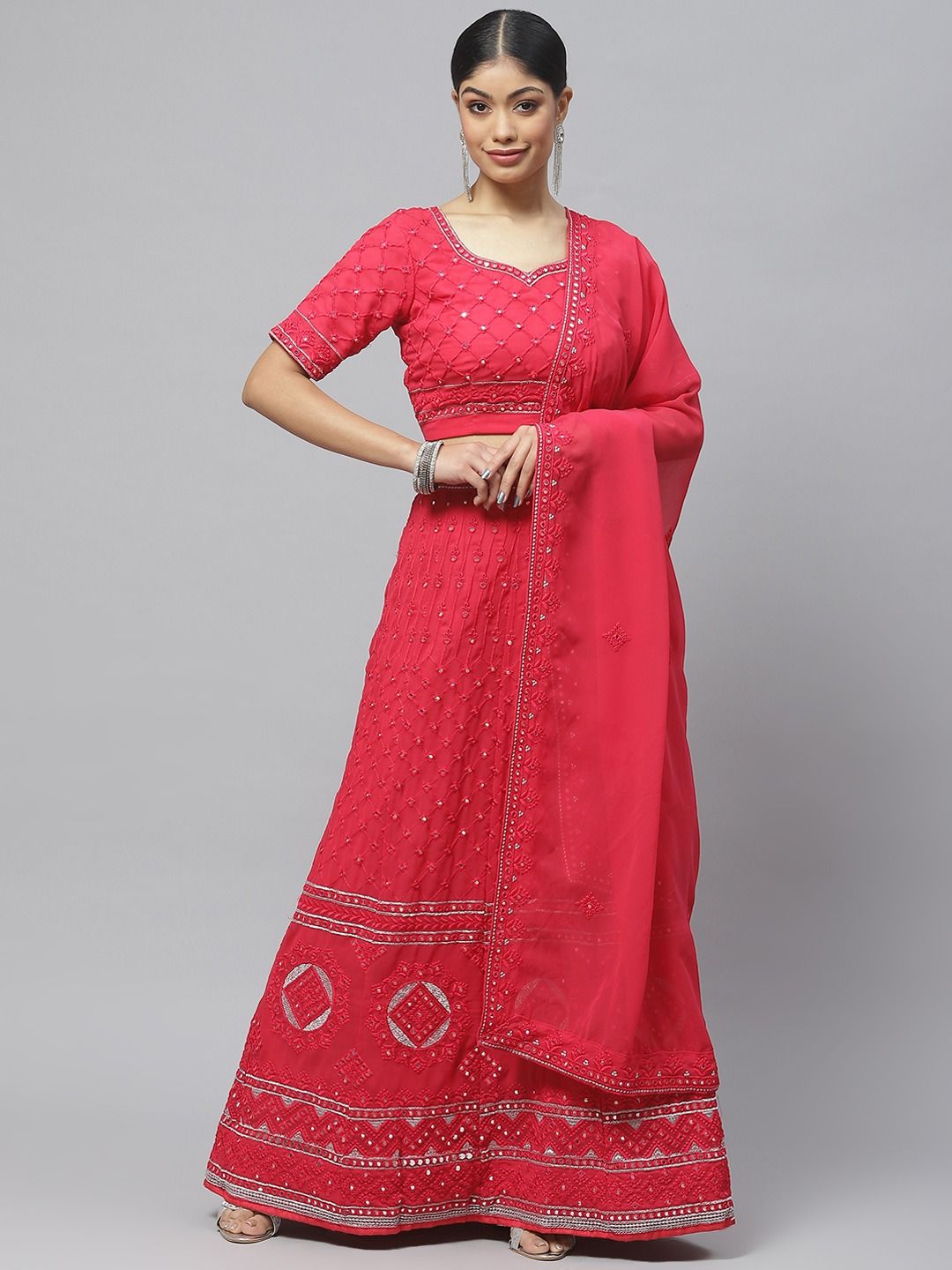 Georgette Fabric Pink Color Embroidered Lehenga and Choli with Thread ...