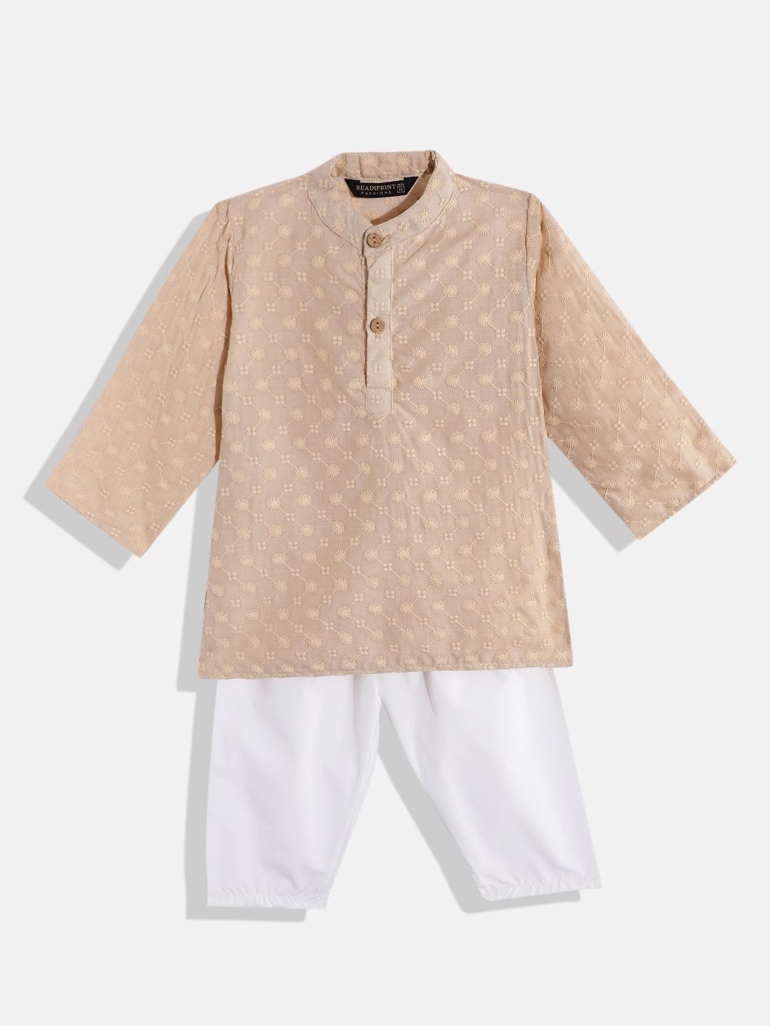 Boys Straight Style Cotton fabric Beige color Embroidered kurta with ...