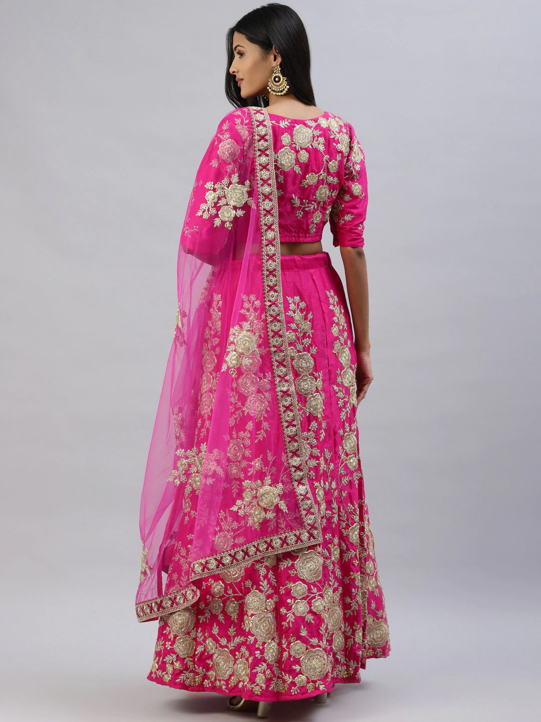Satin Fabric Magenta Color Lehenga and Choli with Sequence, zari Work ...