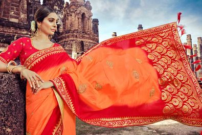 Traditional Orange color Art Silk, Silk fabric Saree : 1617856