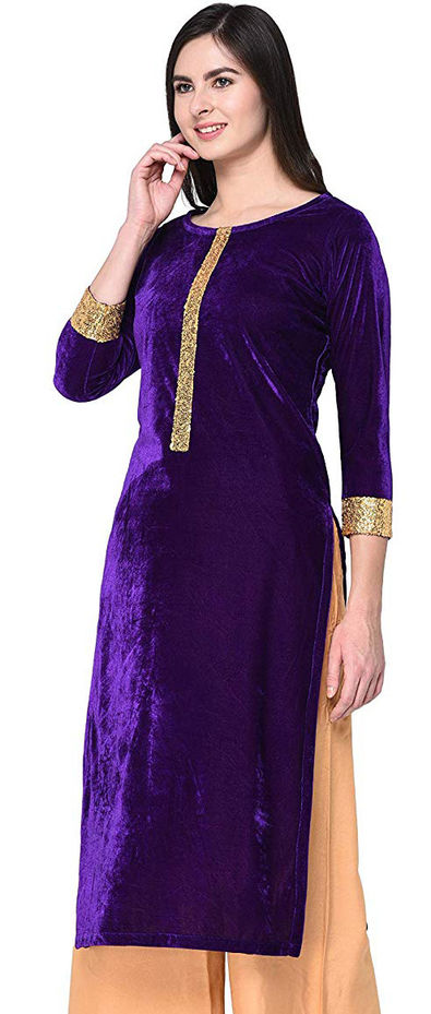 Casual, Party Wear Purple and Violet color Velvet fabric Kurti : 1620357