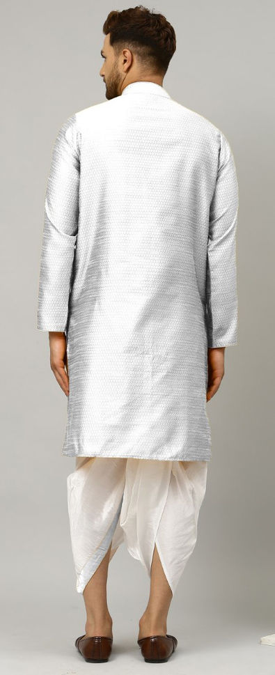 Black and Grey color Dupion Silk fabric Dhoti Kurta : 1847450