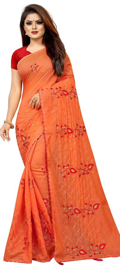 Casual, Traditional Orange color Cotton fabric Saree : 1627396
