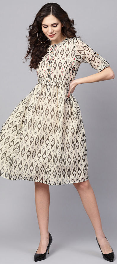 Casual White and Off White color Chanderi Silk fabric Dress : 1634749