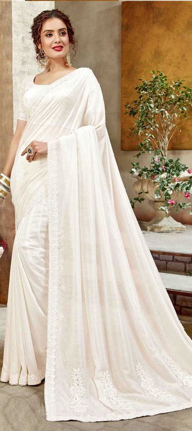 Traditional White and Off White color Art Silk, Silk fabric Saree : 1660122