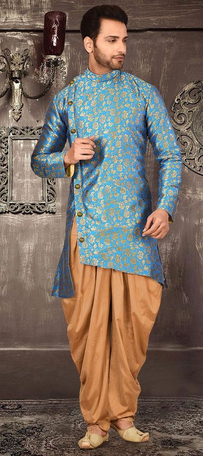 Blue color Jacquard fabric Dhoti Kurta : 1660491