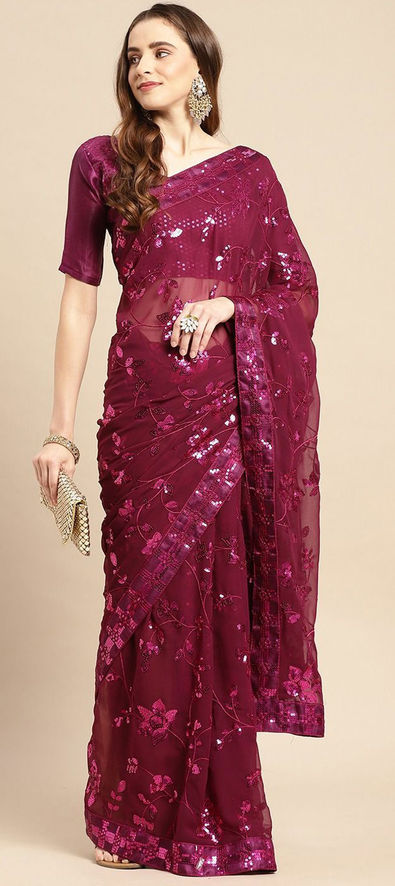 Traditional Red and Maroon color Georgette fabric Saree : 1852308