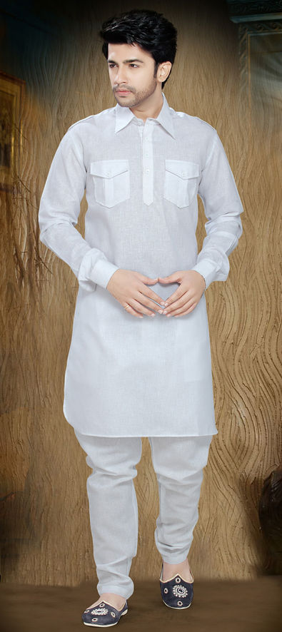 White and Off White color Cotton fabric Pathani Suit : 501896