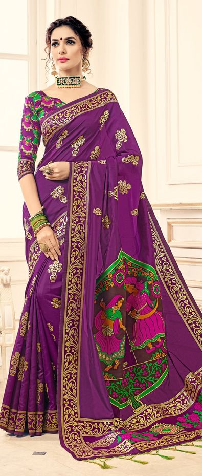 769795: Purple and Violet color family Silk Sarees with matching ...