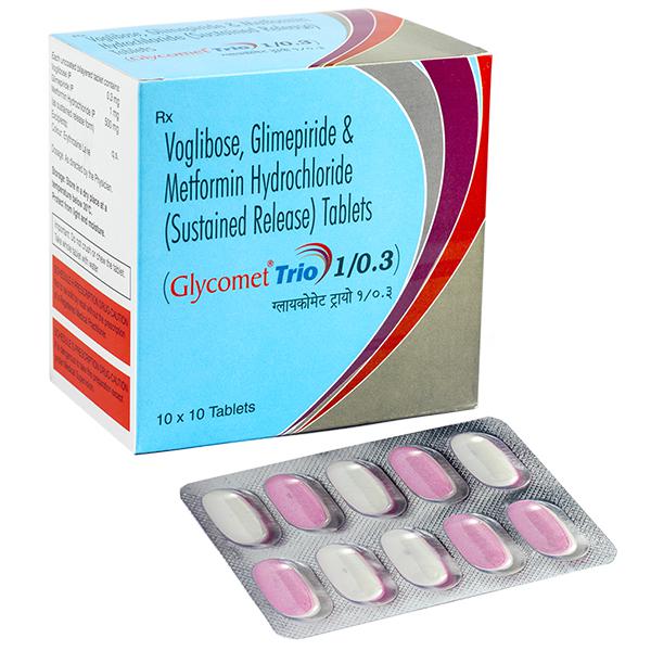 Buy Glycomet Trio 1/0.3 Tablet (10 Tab) Online: Price, Uses, and Side ...
