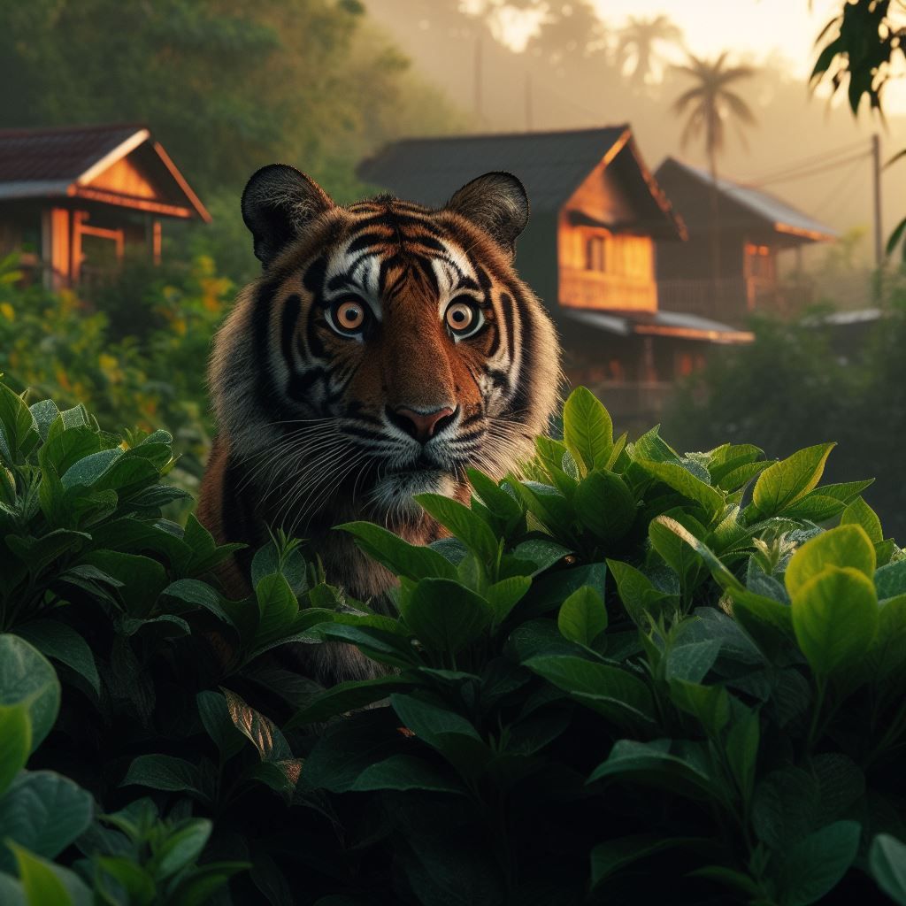 A curious tiger enters the village.