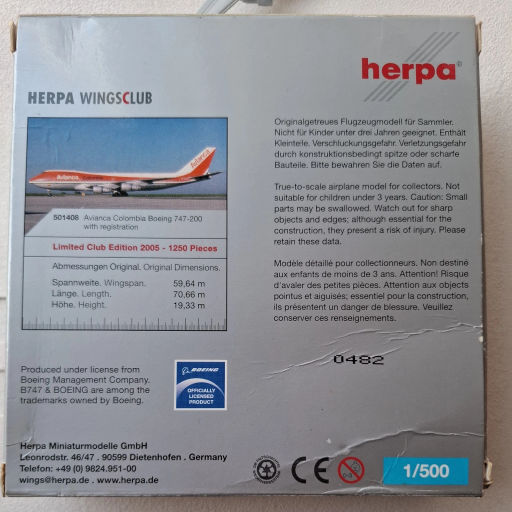Herpa 501408 1:500 Avianca Boeing 747-200 HK-2300 | MADb