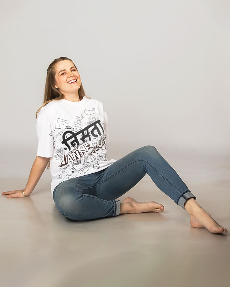 Nista Wanderlust Front Print Unisex Red Oversized White Tshirt ...