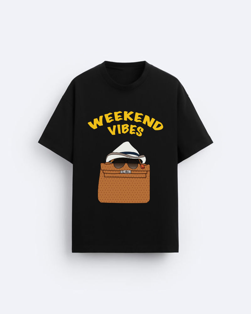 Weekend Vibes Black Oversized Tshirt - Instant Bollywood | MerchGarage