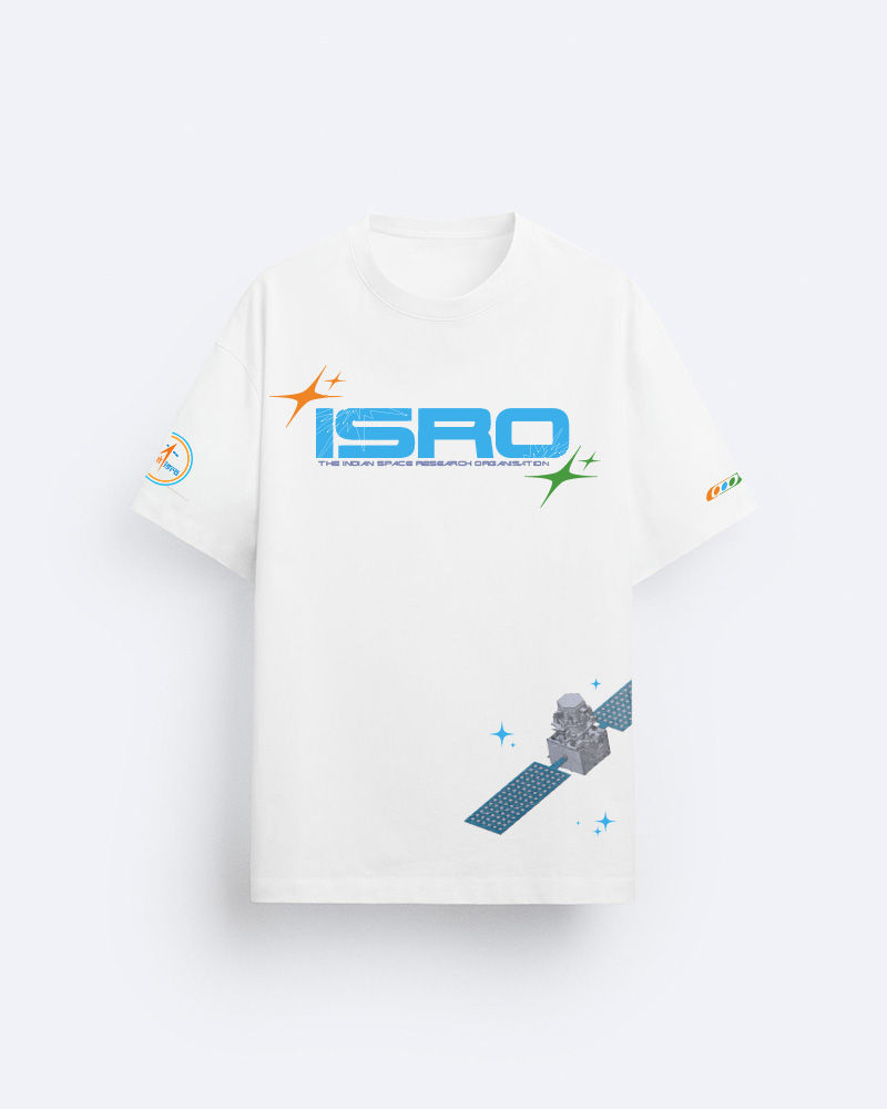 ISRO Satellite White Oversized Tshirt - ISRO | MerchGarage
