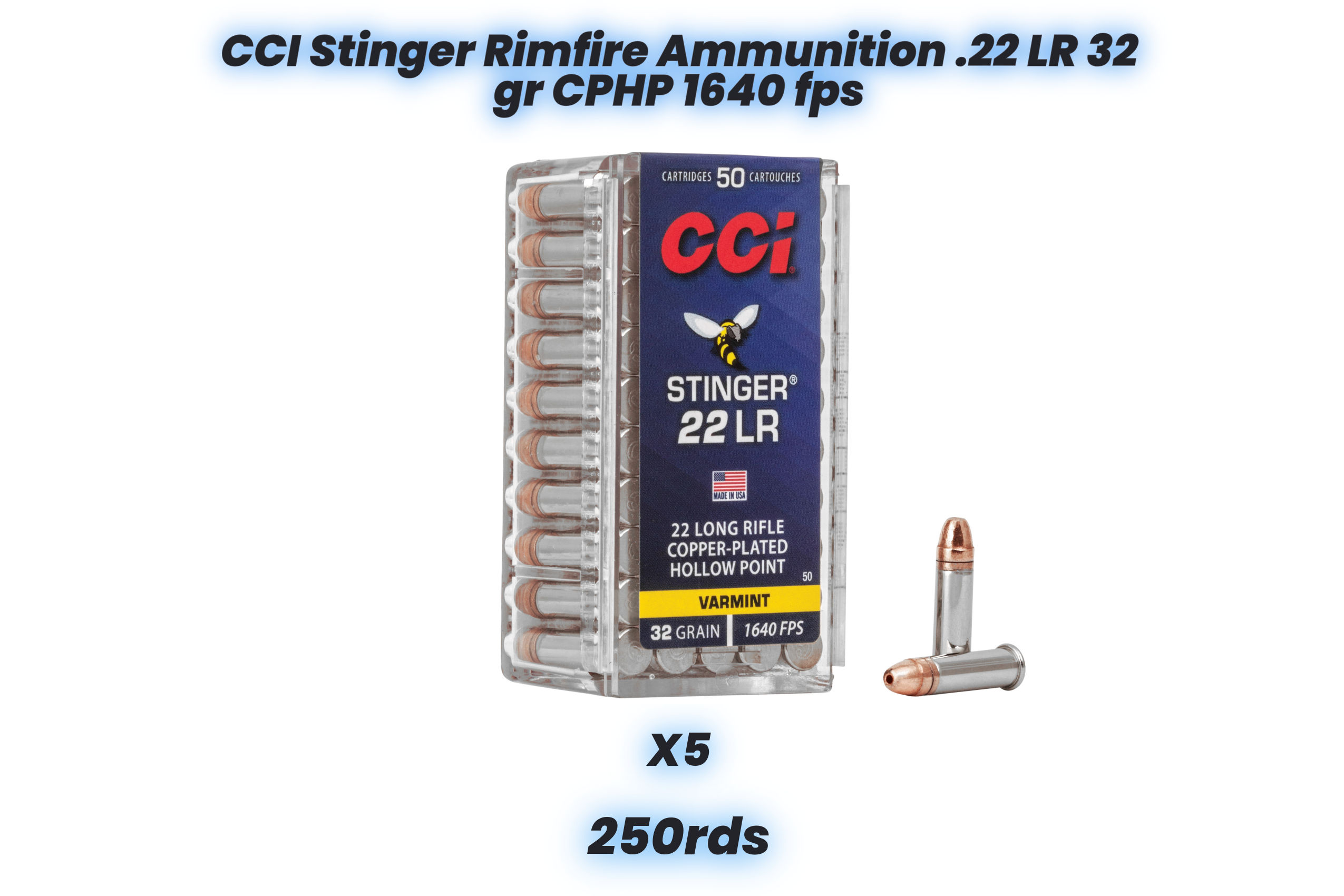 CCI Stinger Rimfire Ammunition .22 LR 32 gr CPHP 1640 fps 250 rds ...