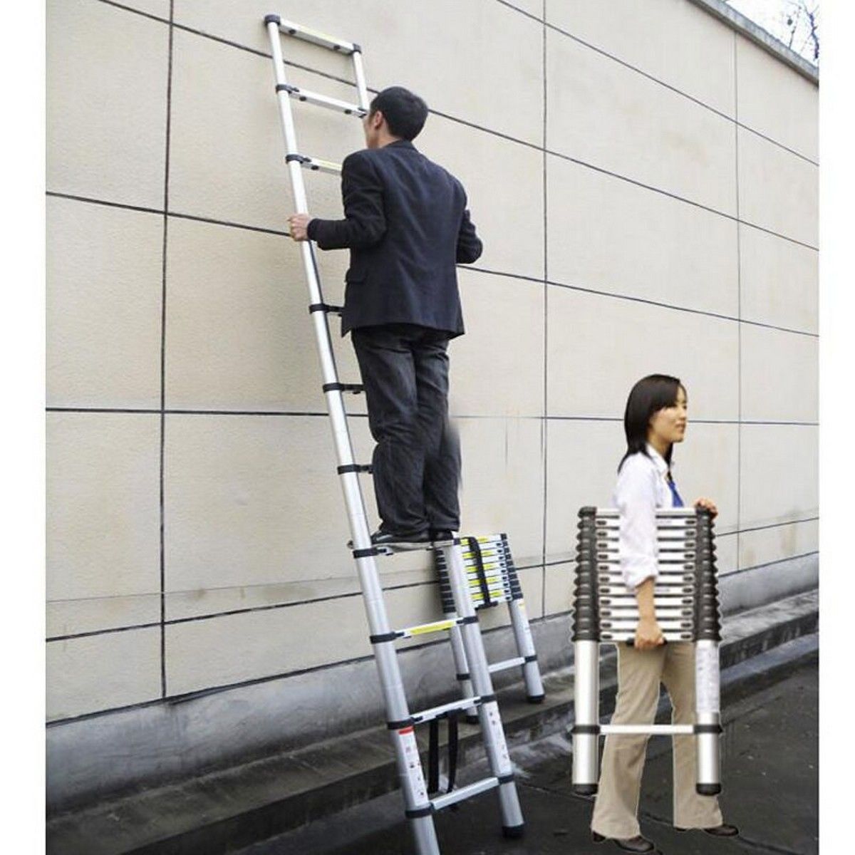 Buy Telescopic Aluminum Ladder Non Slip Extendable Straight Step Ladder ...