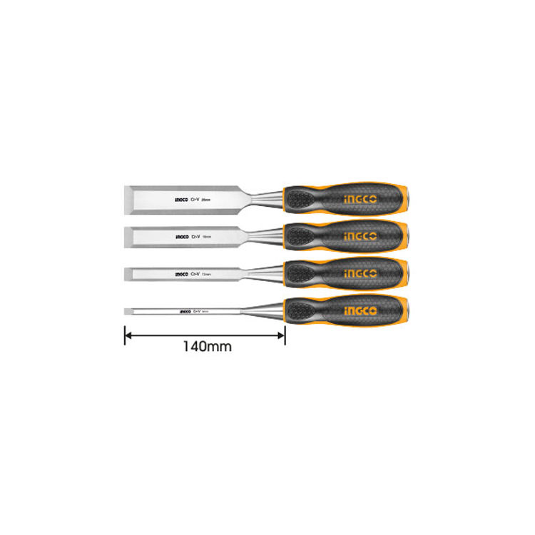 Ingco HKTWC0401 CrV Steel Beveled Edge Blade Chisel Wood Working Set
