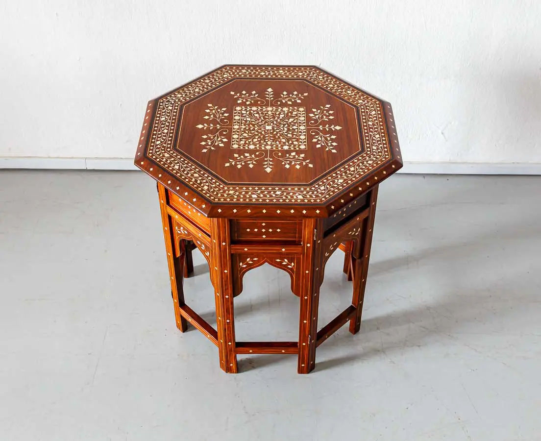 British Colonial Teakwood Occasional Table with Inlay - The Past ...