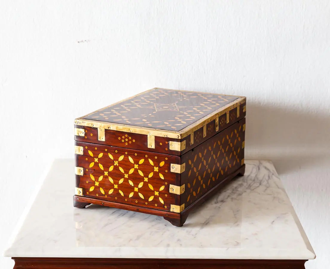 British Colonial Rosewood Box with Inlay - The Past Perfect Collection