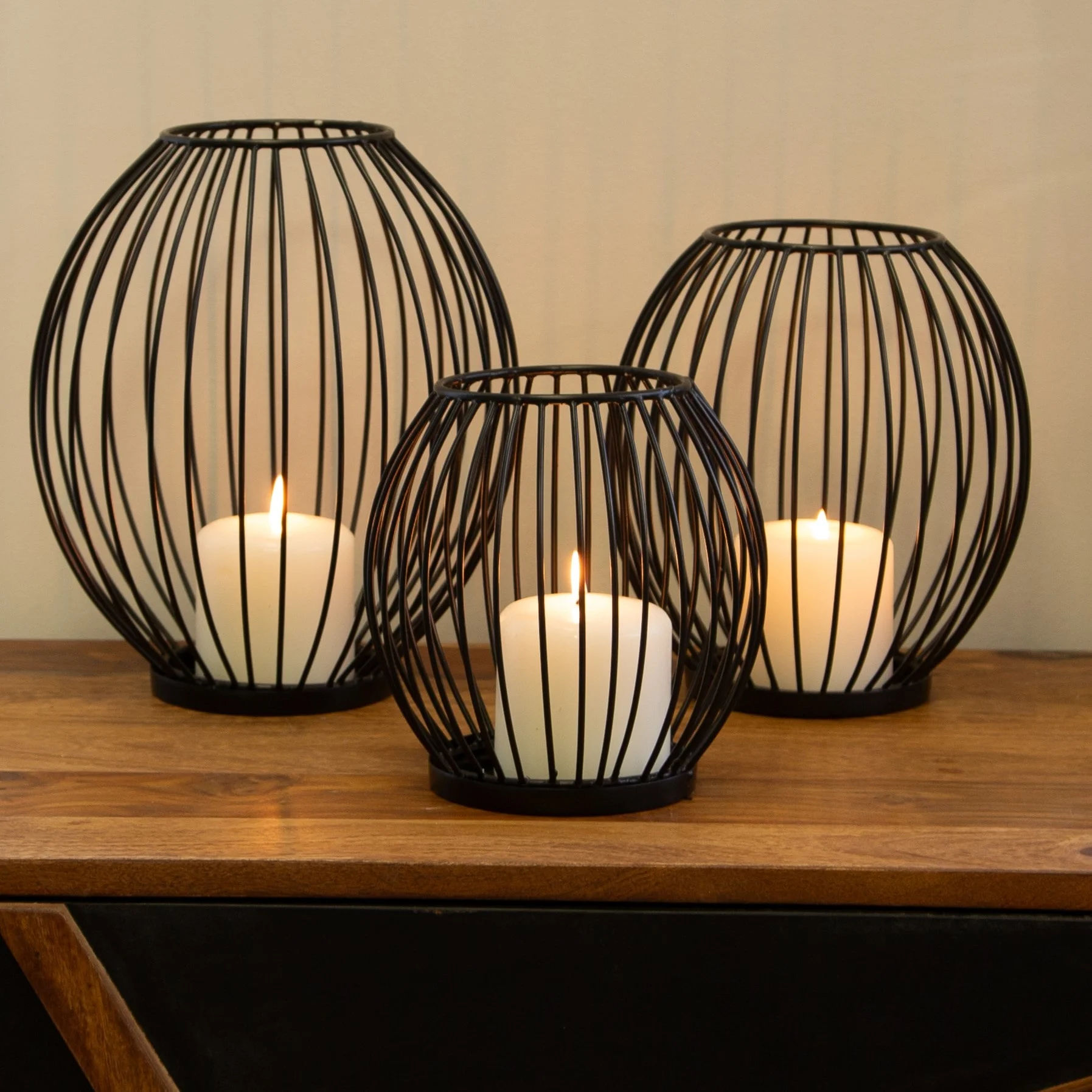 Black Set Of 3 Wire Mesh Lanterns - My True Home