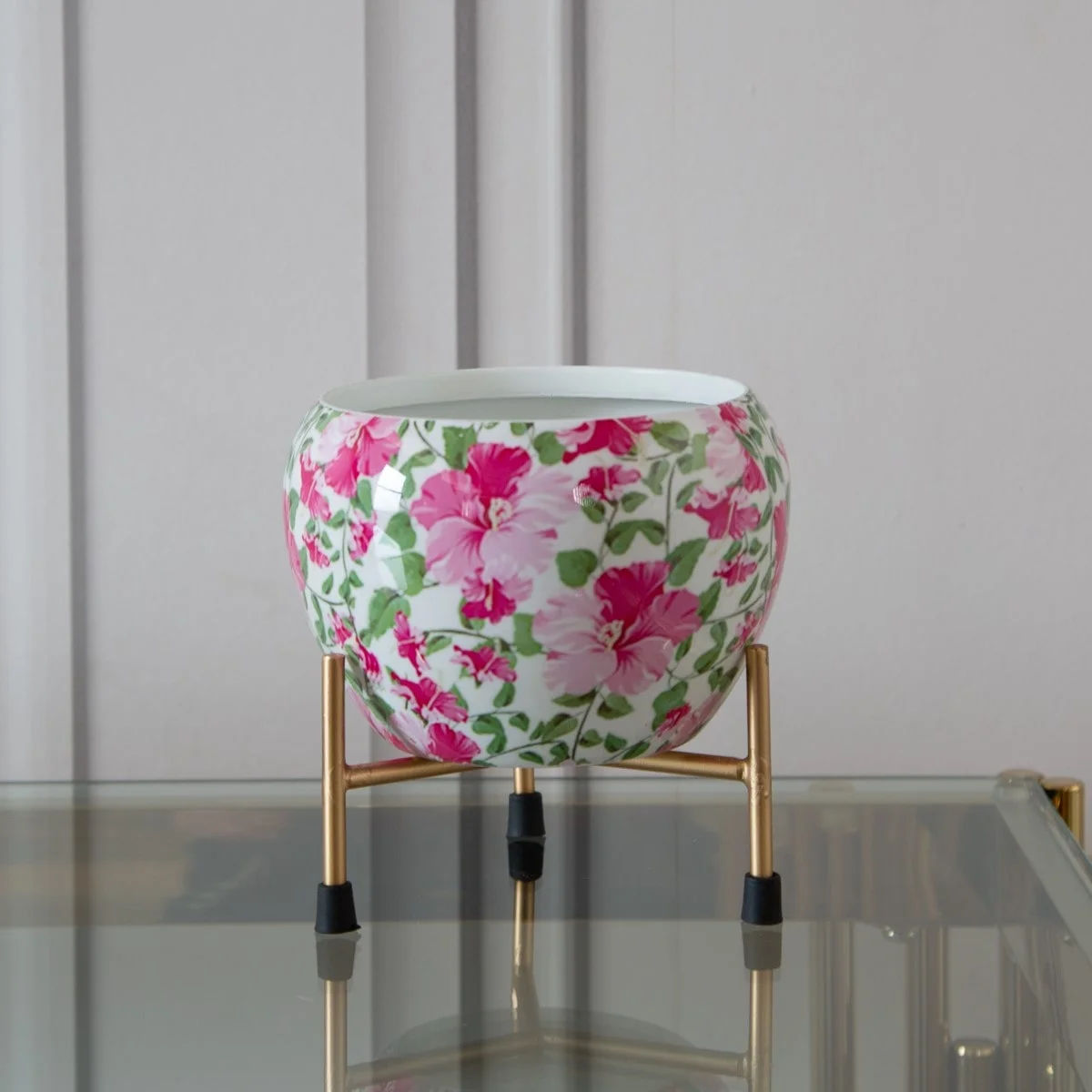 Pink Floral Enamel Planter Pot - My True Home